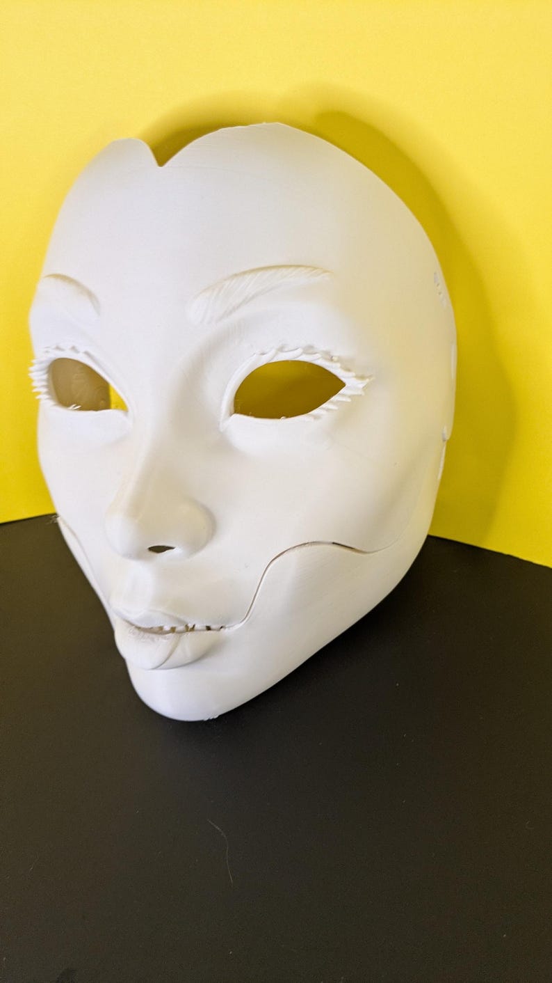 White Plain Geisha Mask With Hinged Jaw, Fully Paintable. Cosplay ...