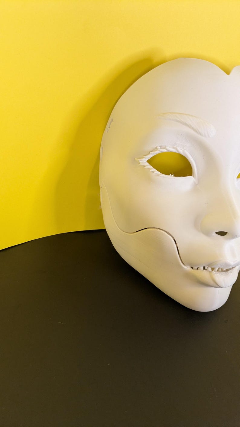 White Plain Geisha Mask With Hinged Jaw, Fully Paintable. Cosplay ...