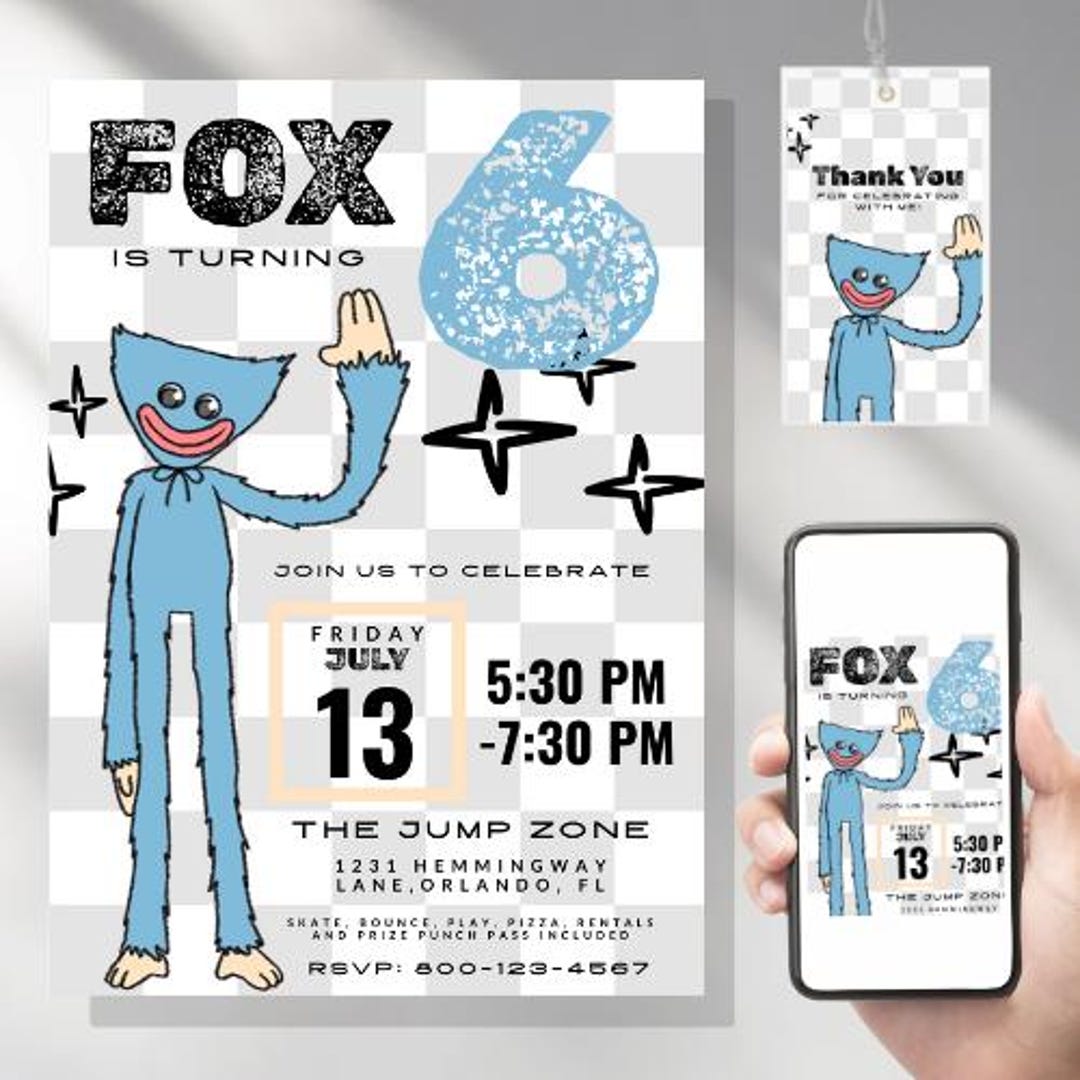 Editable Poppy Playtime Invitation | Birthday Invitation | Kids Huggy ...