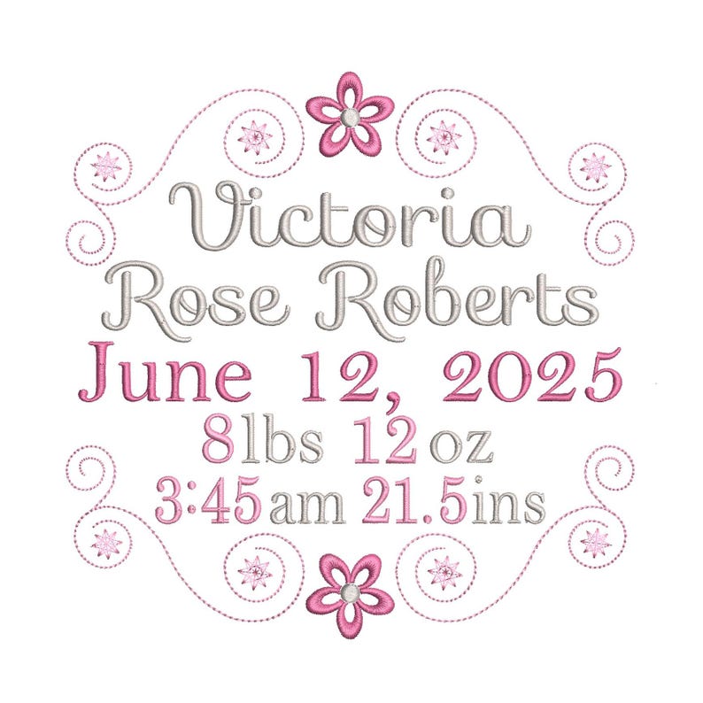 Baby Birth Announcement, Customized, Birth Stats, Floral, Scrolls, Baby ...