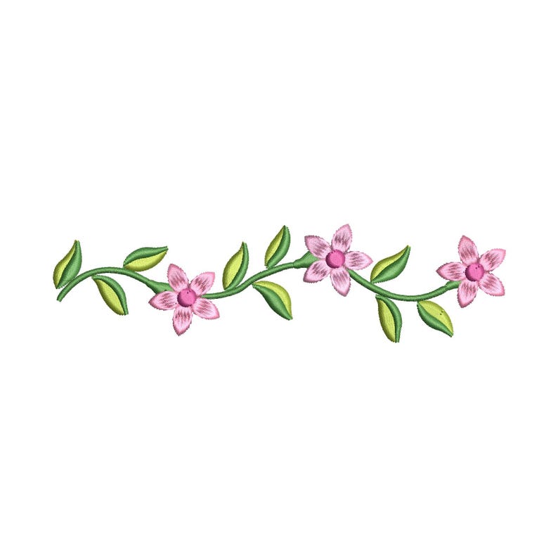 Floral Border Design, Fill Stitch, Flower Border, Leaves, Pretty Border ...