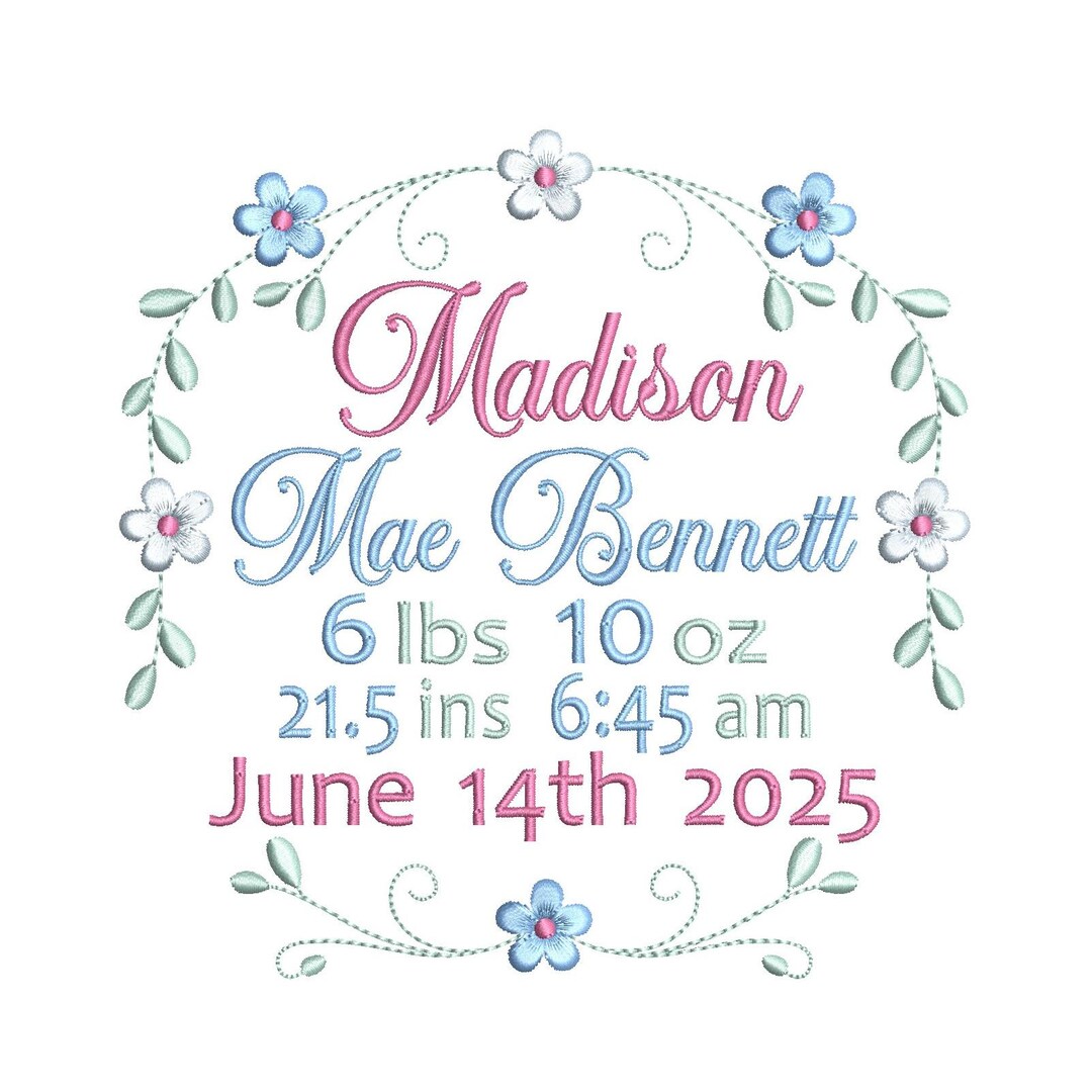 Baby Birth Announcement, Customized, Birth Stats, Floral Vines, Baby ...