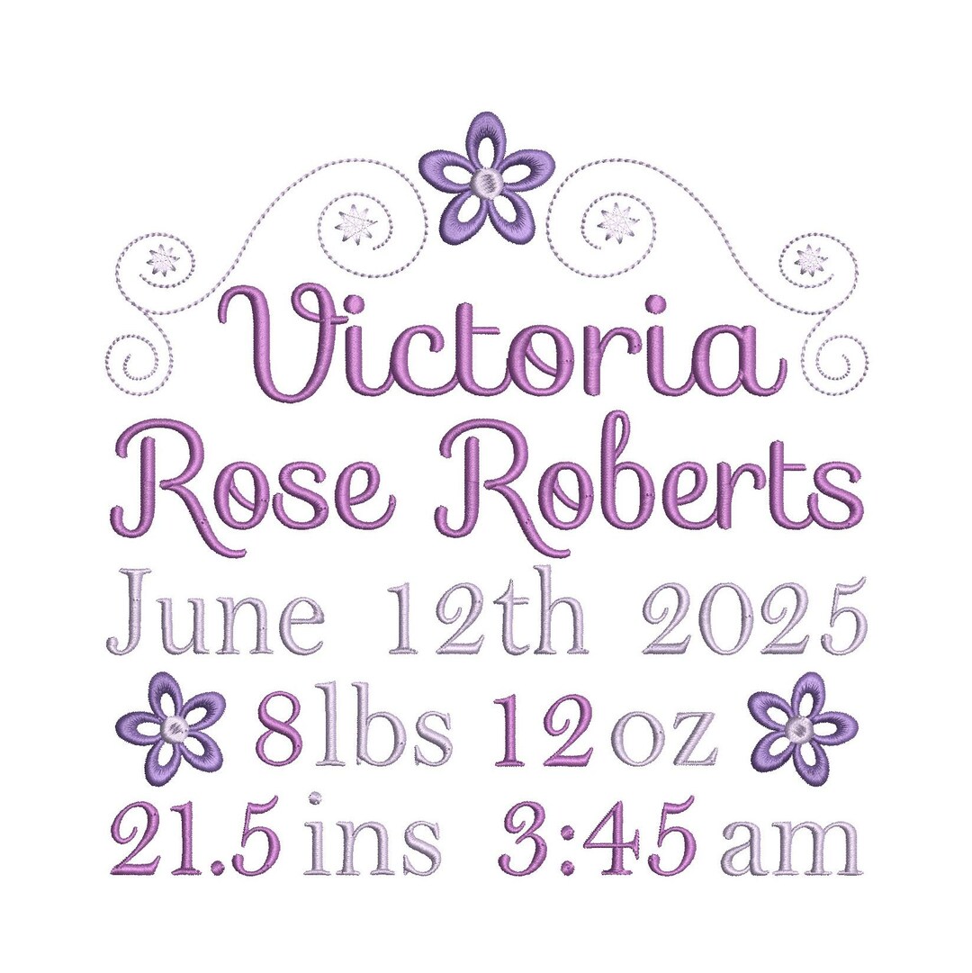 Baby Birth Announcement, Customized, Birth Stats, Scrolls, Floral, Baby ...