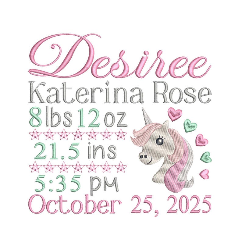 Baby Birth Announcement, Customized, Birth Stats, Unicorn Design, Baby ...