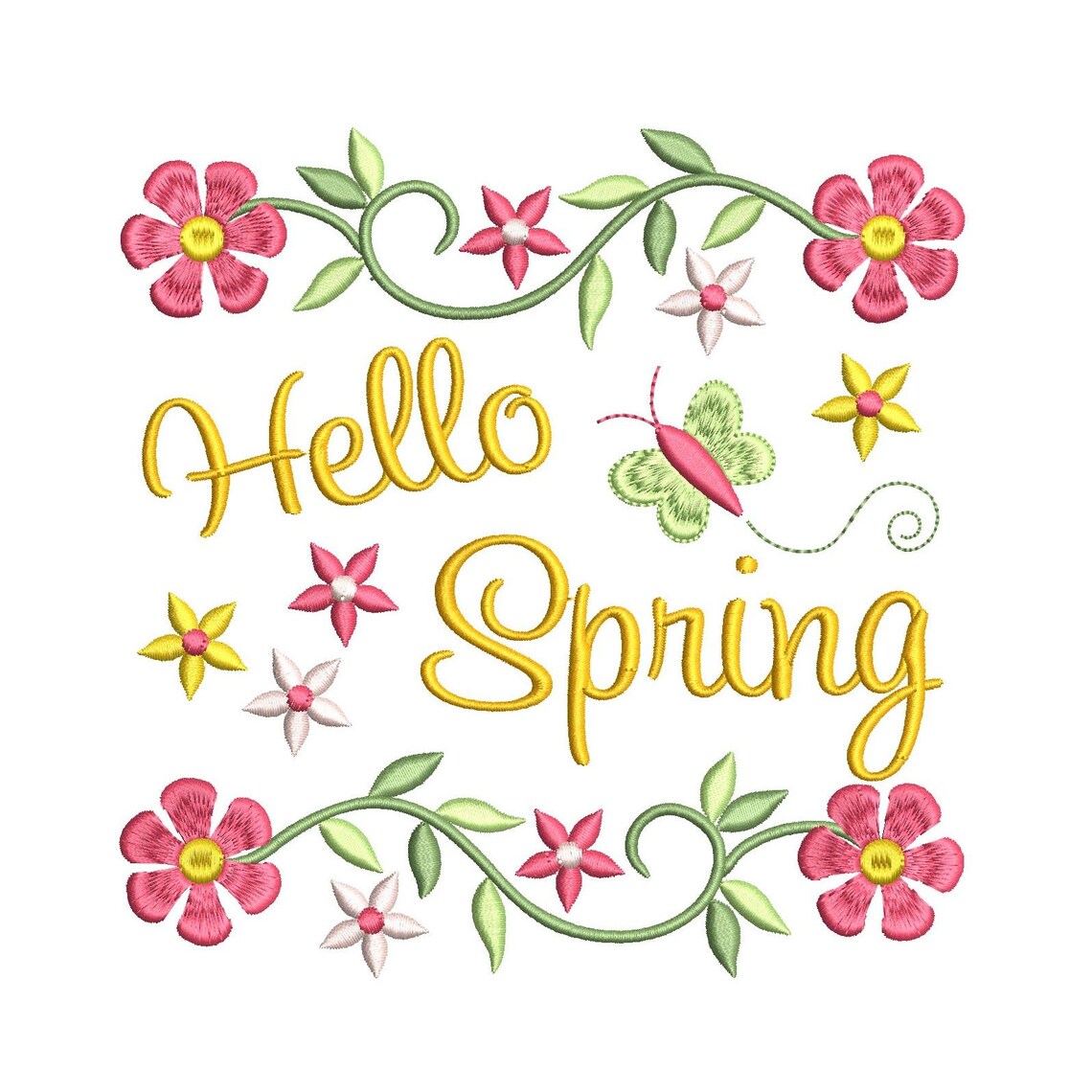 Floral Embroidery Design, Spring Flowers, Hello Spring, Butterfly, Fill ...