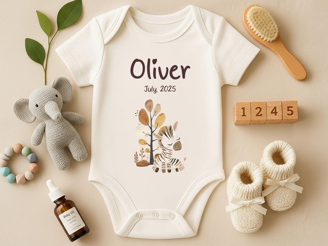 Personalized Carousel & Kangaroo Baby Onesie | Custom Name and Date Zoo ...