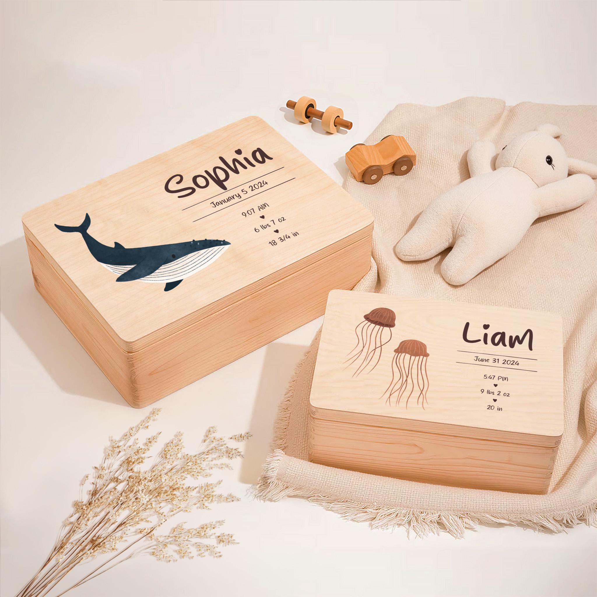 Personalized Ocean Animal Keepsake Box: Birch Wood Baby Memory Box - Etsy