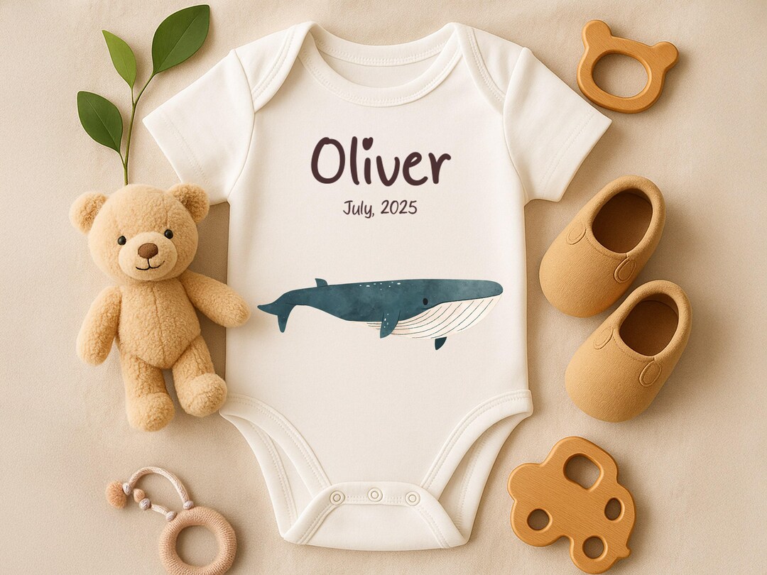 Custom Blue Whale Baby Onesie in Soft Cotton | Custom Ocean Bodysuit ...