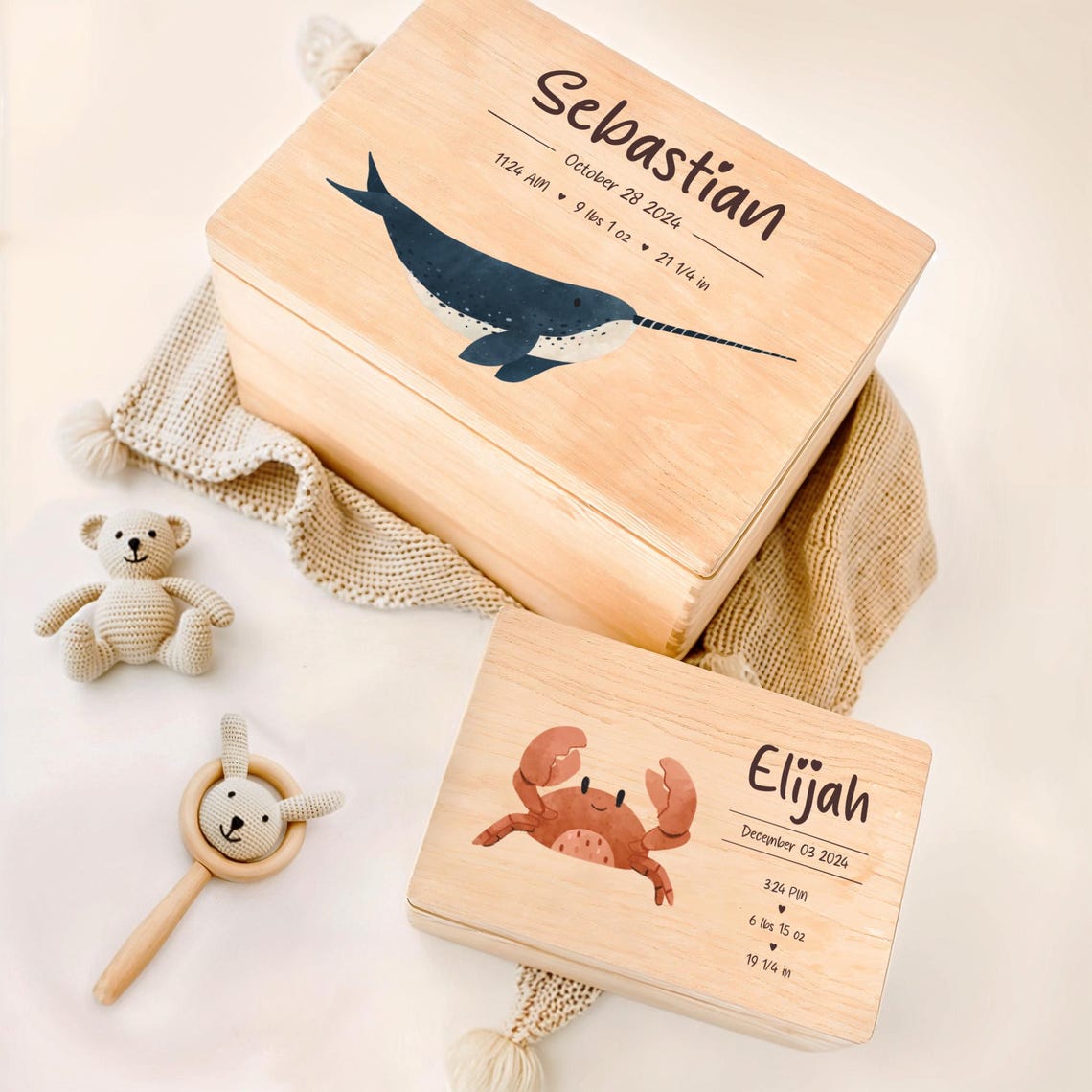 Personalized Ocean Animal Keepsake Box: Birch Wood Baby Memory Box - Etsy