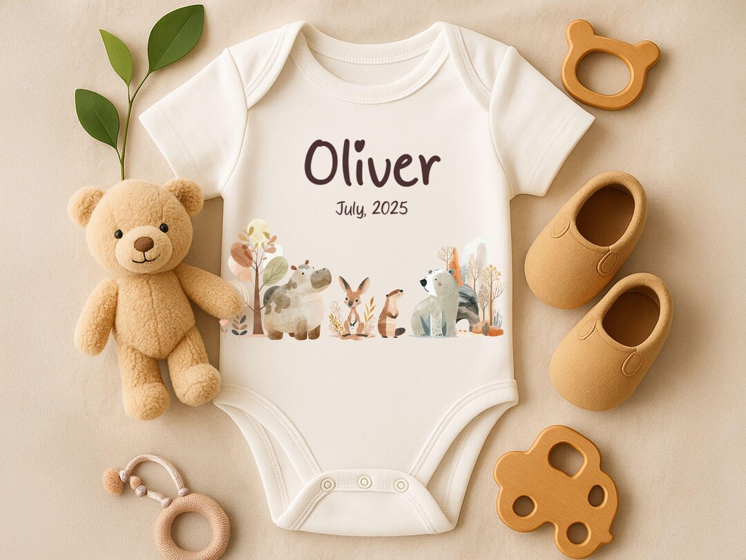 Personalized Carousel & Kangaroo Baby Onesie | Custom Name Birth Date ...