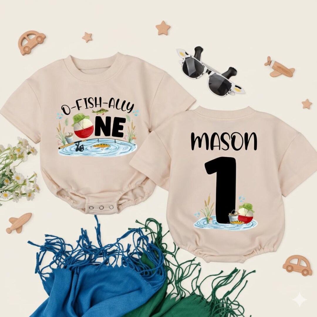 Personalized O-fish-ally One Birthday Romper, Fishing Birthday Bodysuit ...