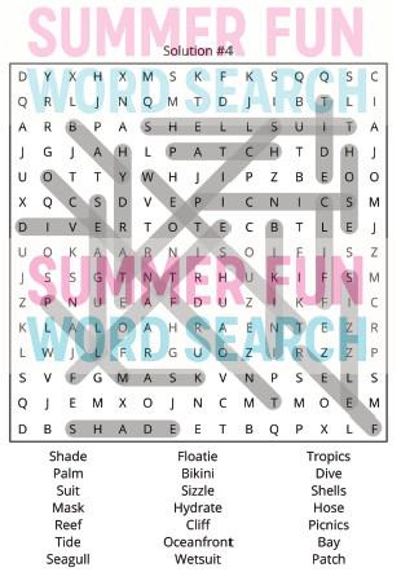 Summer Fun Word Search Printable – Mini Pack 2 | 4 Puzzles + Solutions ...