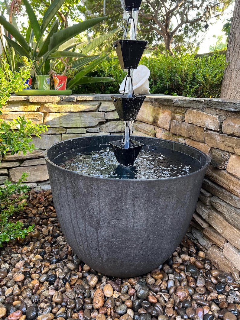 Modern Rain Chain Fountain - 8ft Tall | Zen Water Feature | Patio ...