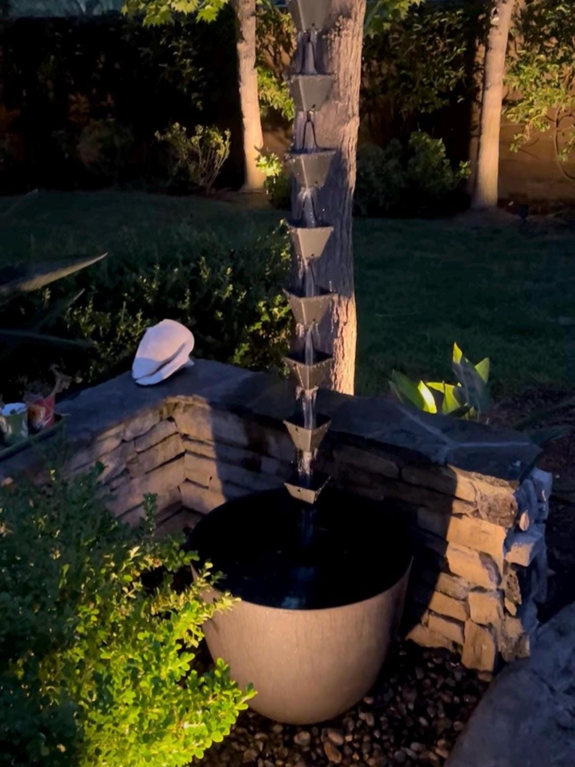 Modern Rain Chain Fountain - 8ft Tall | Zen Water Feature | Patio & Garden Art | Hidden Pump ...