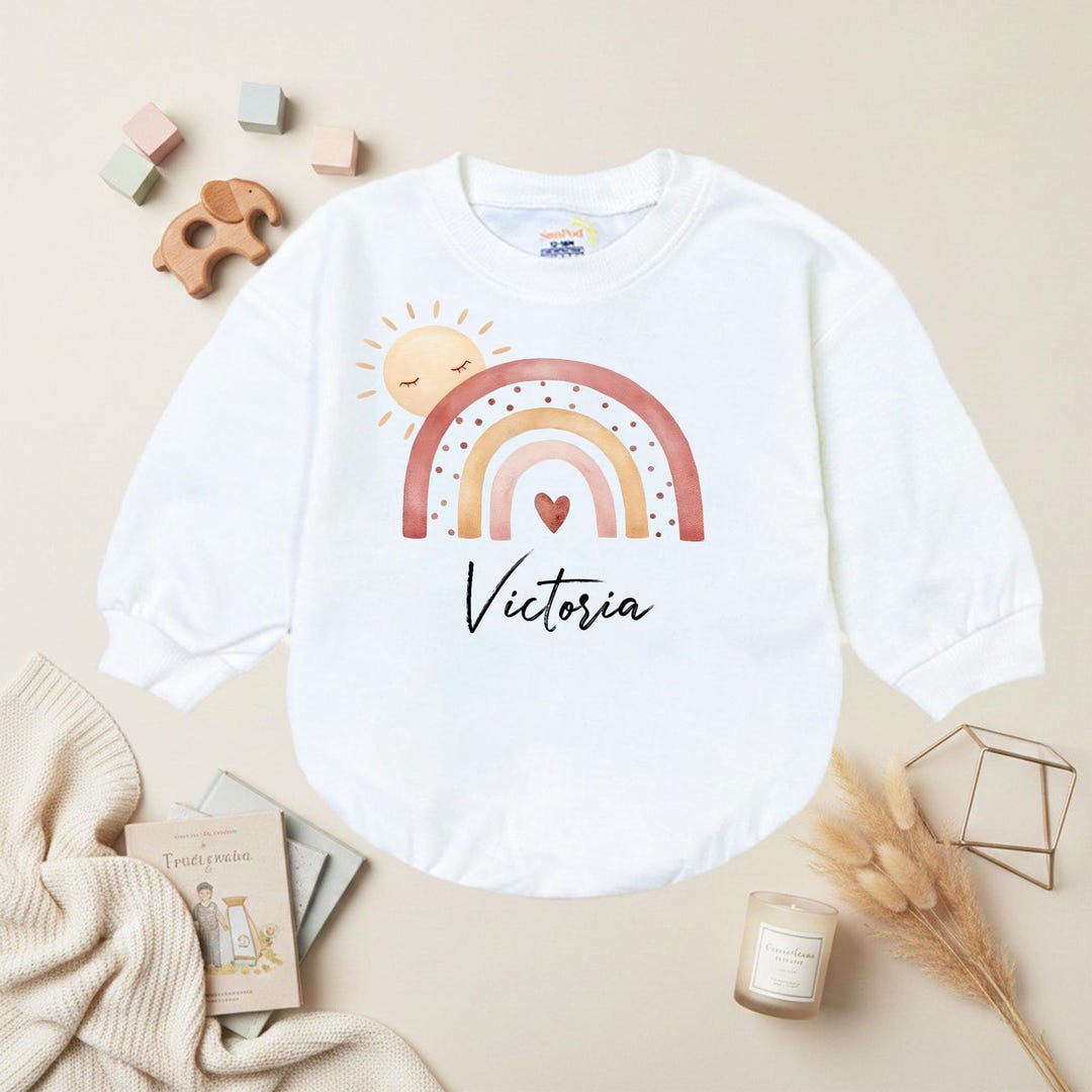 Custom Name Baby Romper, Personalized Boho Rainbow Sun Infant Jumpsuit ...