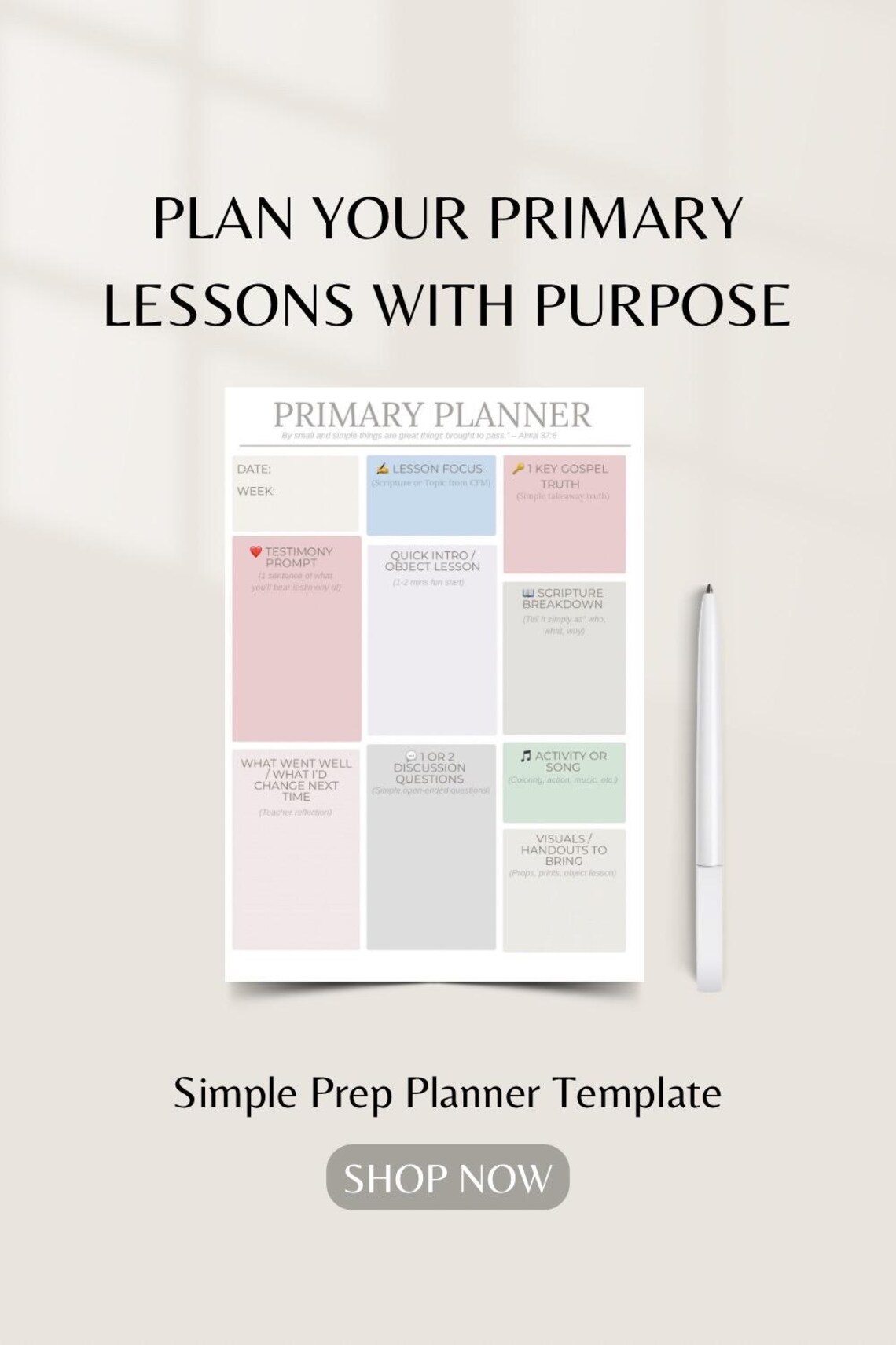 LDS Primary Lesson Planner | Printable Weekly Teaching Guide | Come ...