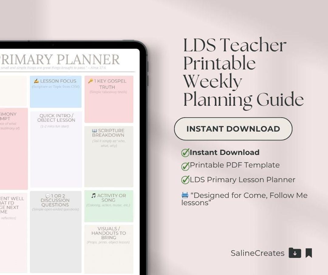LDS Primary Lesson Planner | Printable Weekly Teaching Guide | Come ...