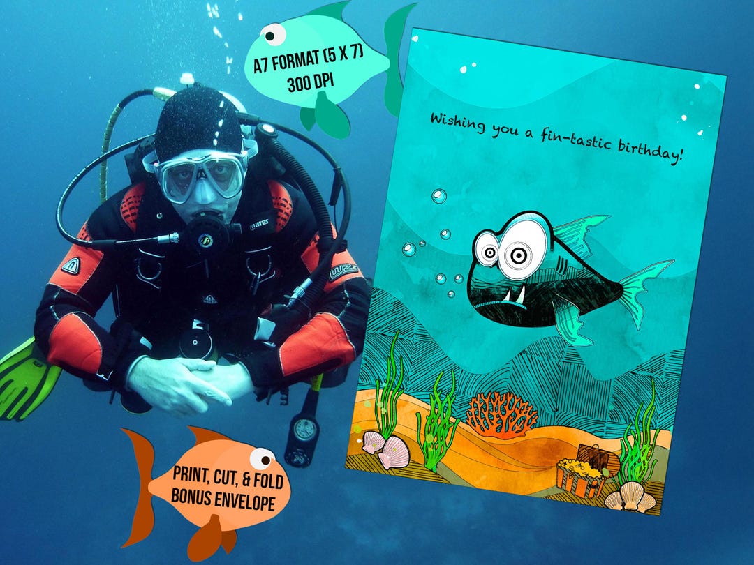 Printable Fin-tastic Birthday Card: Fishy Theme (digital Download, PDF ...