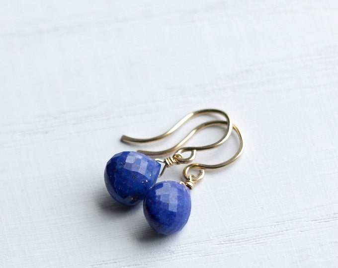 COBALT DROP Lapis Lazuli Gold Simple Earrings - Etsy