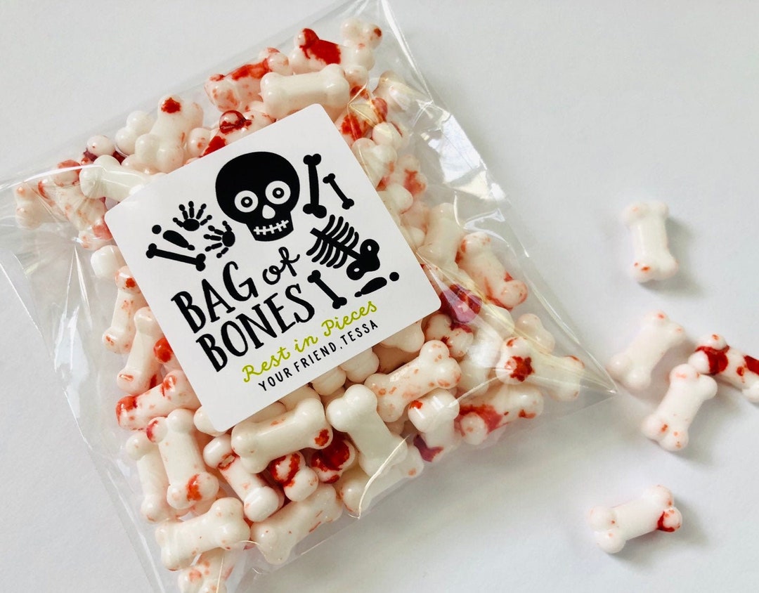 Skeleton Bones Halloween Treat Sticker Label for Kids, Bag of Bones ...