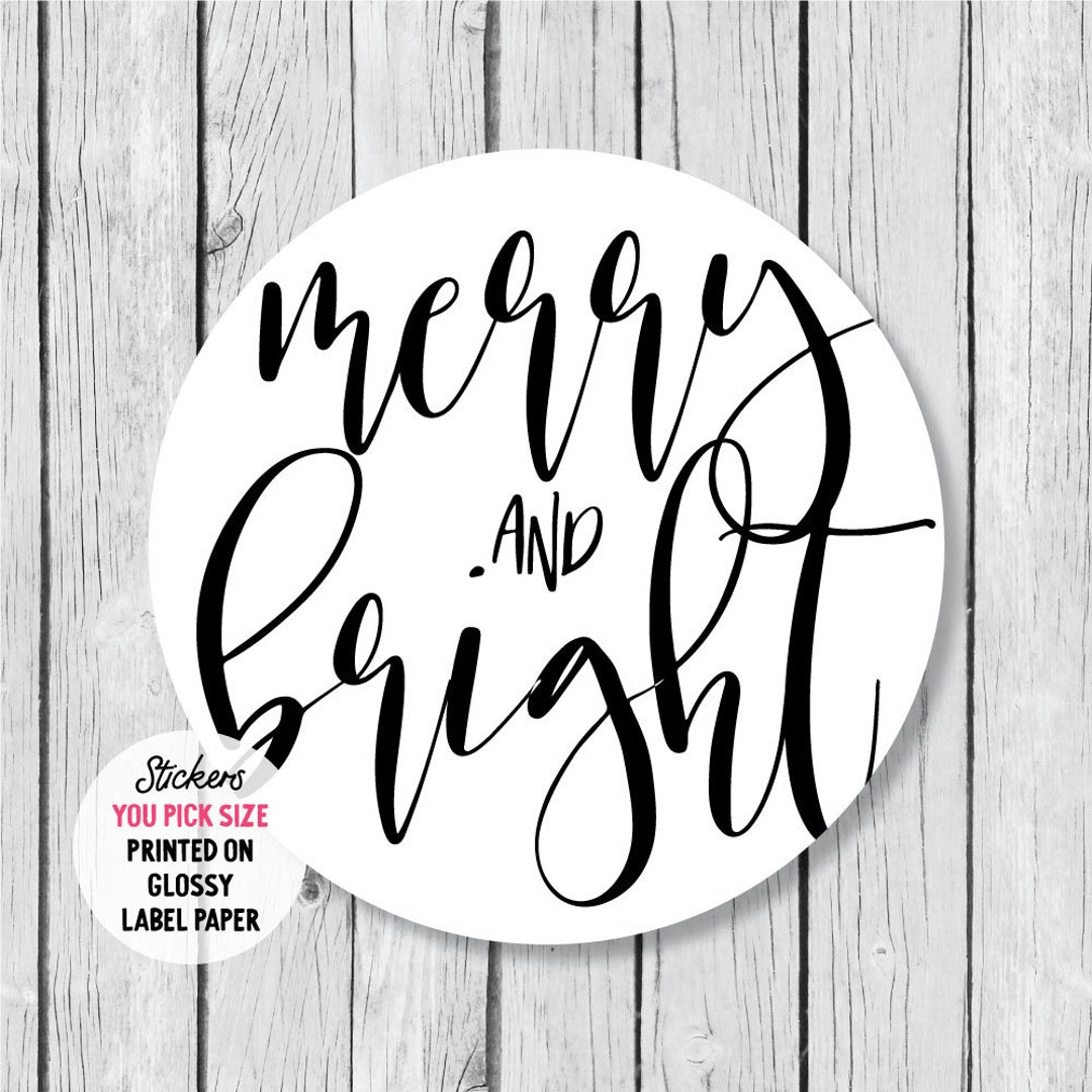 Merry and Bright Christmas Sticker Label, Holiday Card Envelope Seal ...