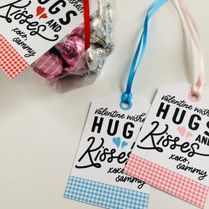 Hugs and Kisses Valentines Day Treat Gift Tag, Teacher Gift Label for ...