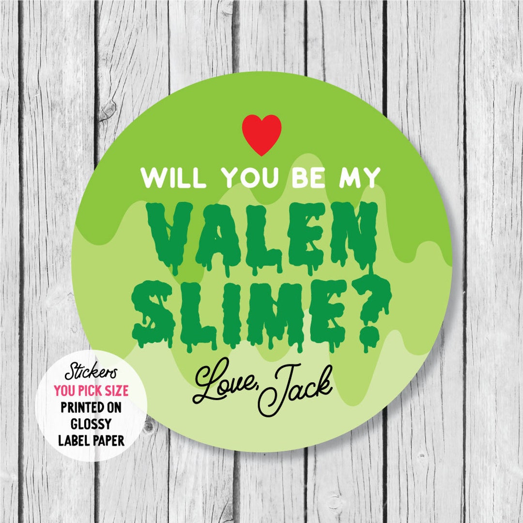 Kids Valentines Day Slime Sticker Label, Slime Valentine Favor for ...
