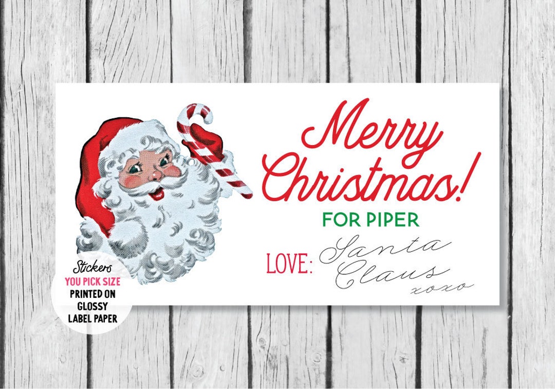 Personalized Christmas Gift Labels, Christmas Gift From Santa, Retro ...