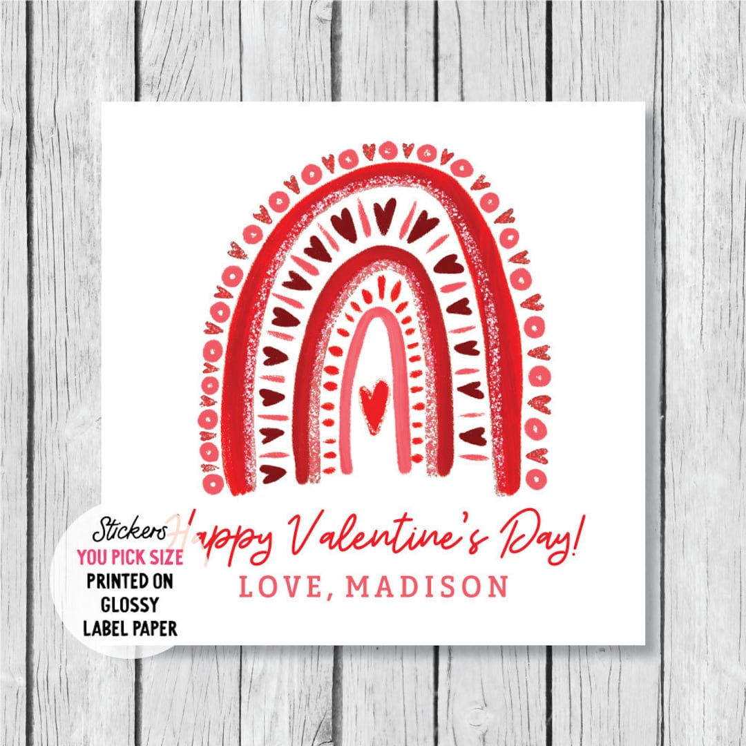 Rainbow Valentines Day Sticker Label, Kids Valentines Day Stickers for ...