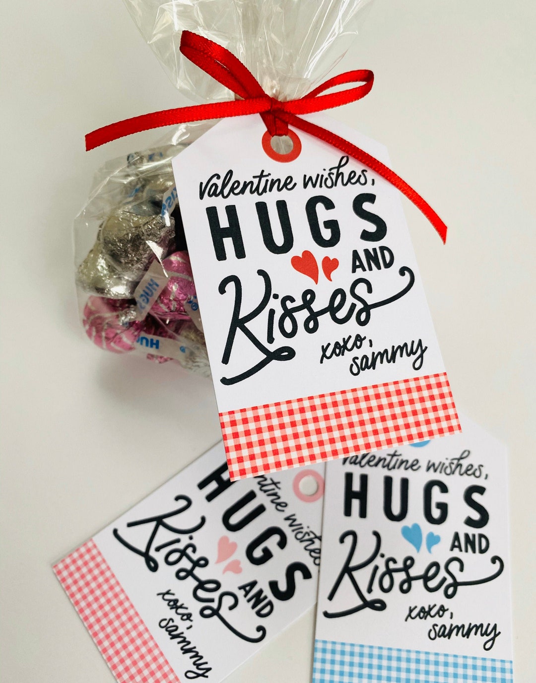 Hugs and Kisses Valentines Day Treat Gift Tag, Teacher Gift Label for ...