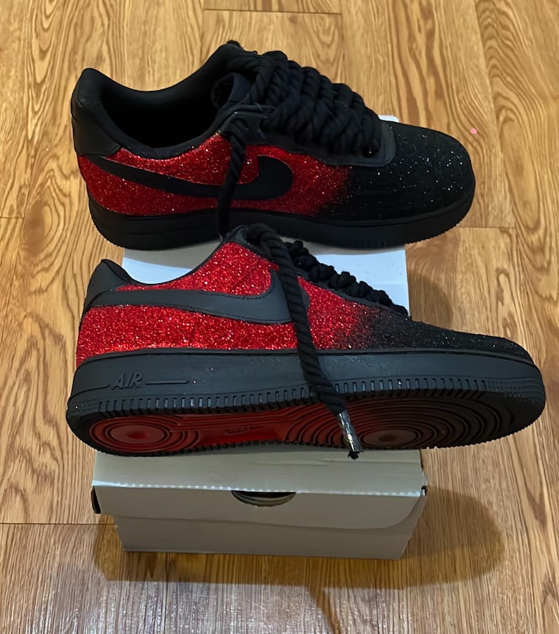 Red & Black Glitter W/red Bottom Customs Af1s - Etsy