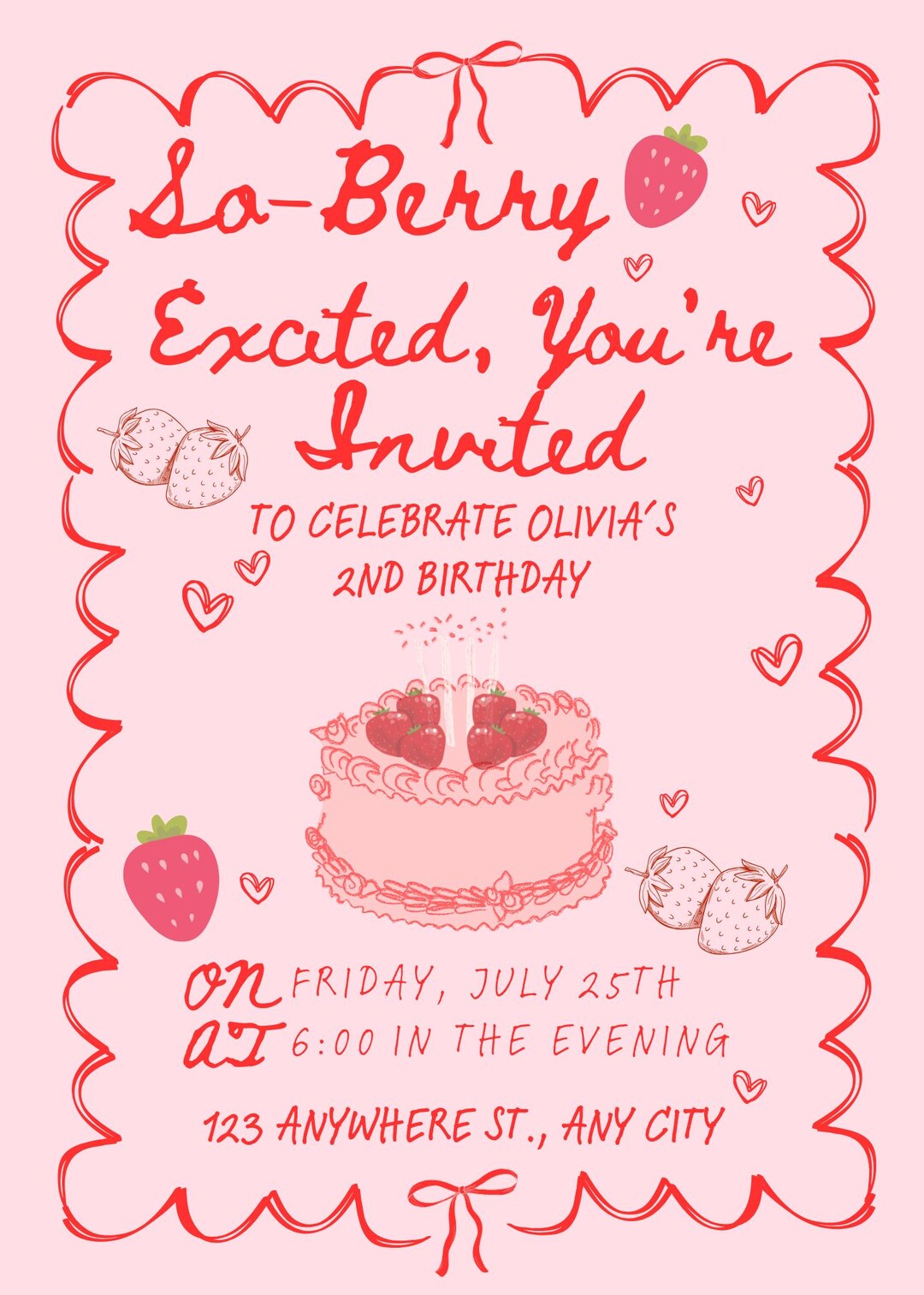 Strawberry Invitation Birthday Template Design - Etsy