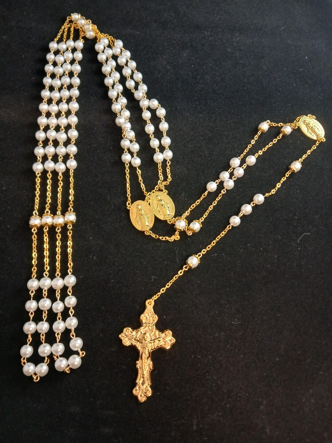White Pearl and Gold Catholic Wedding Lasso - Etsy