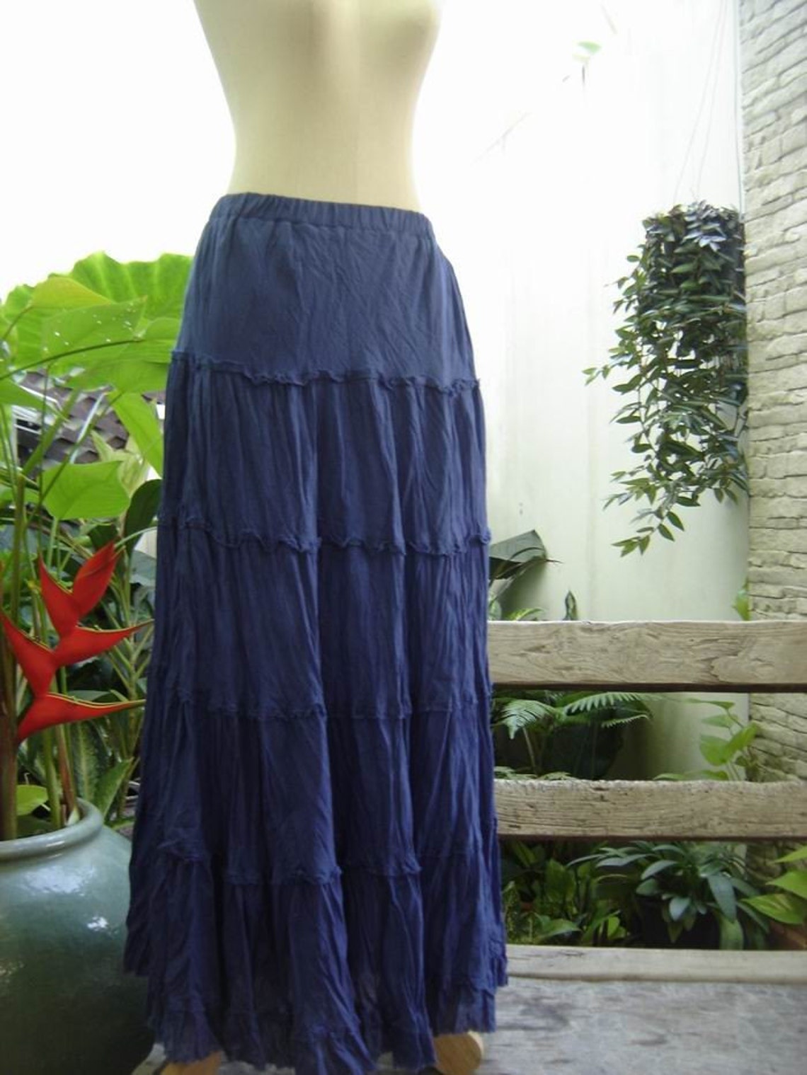 Ariel on Earth Boho Gypsy Long Tiered Ruffle Cotton Skirt - Navy Blue ...