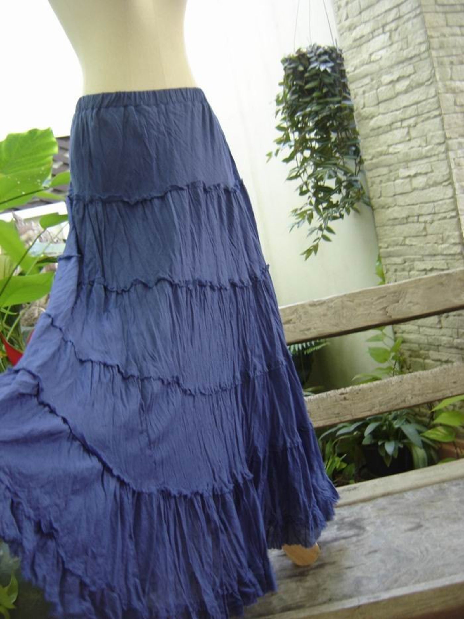 Ariel on Earth Boho Gypsy Long Tiered Ruffle Cotton Skirt - Navy Blue ...
