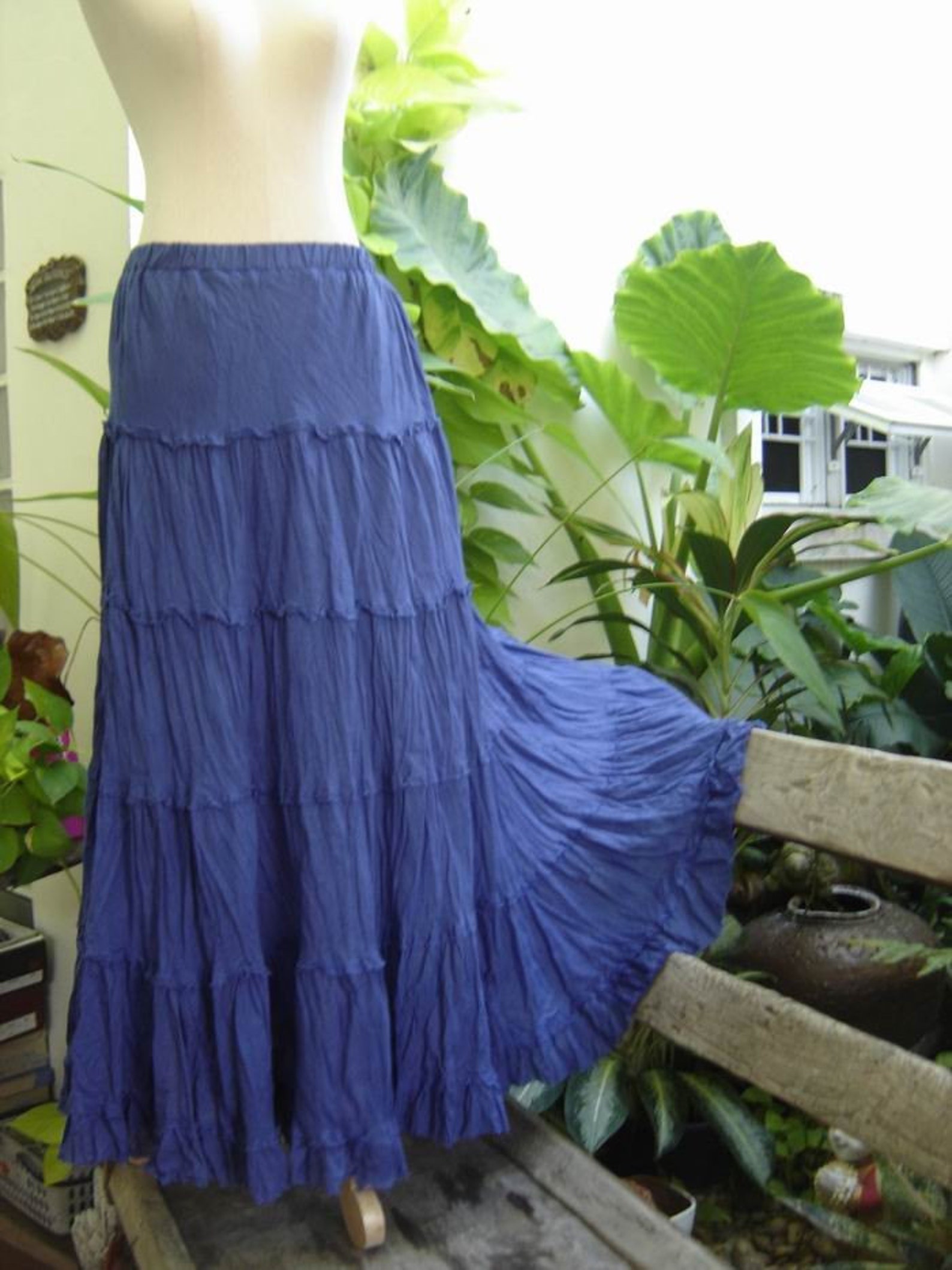 Ariel on Earth Boho Gypsy Long Tiered Ruffle Cotton Skirt - Navy Blue ...