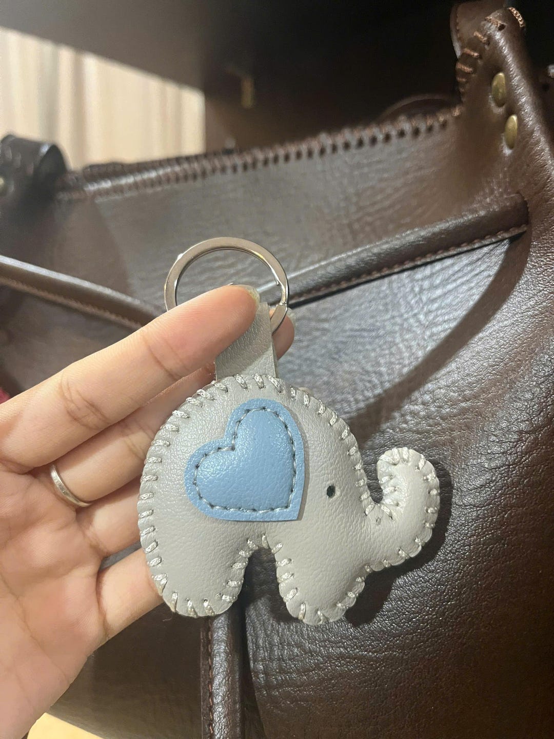 Gray Elephant Keychains With Heart: PU Leather Bag Charms, Leather Bag ...