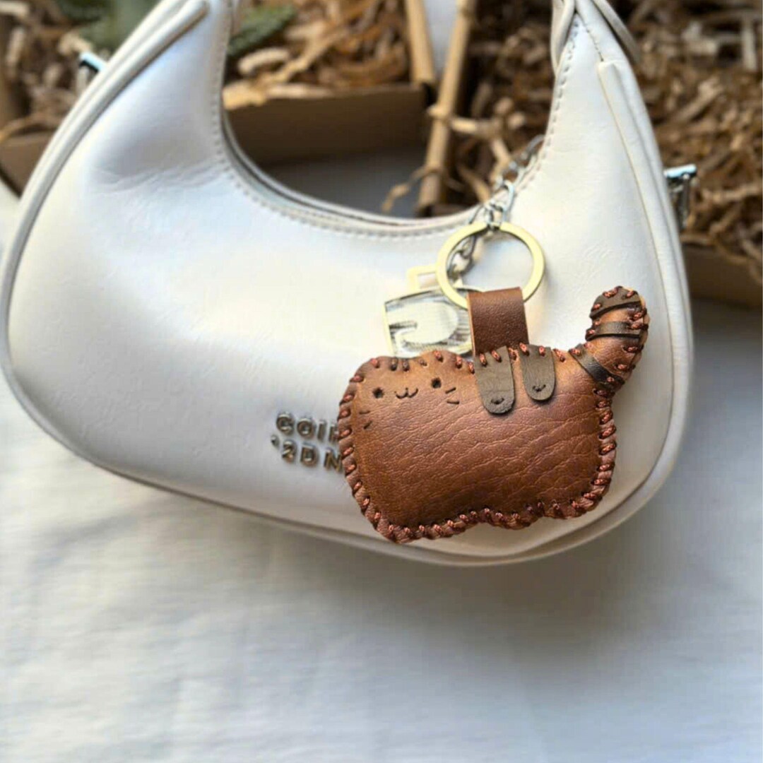 Bag Charm Cat, Leather Cat Keychain, Cat Leather Bag Charm, Purse ...