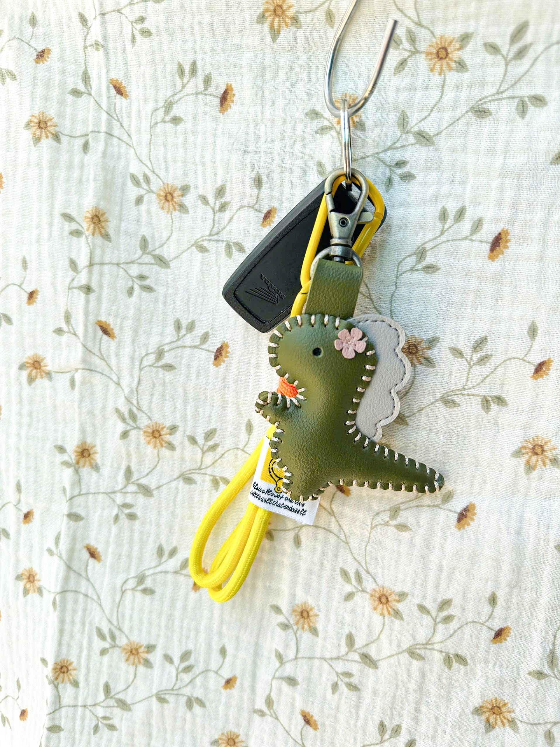 Handmade Leather Animal Keychain: Dinosaur, Cat Bag Charm - Etsy
