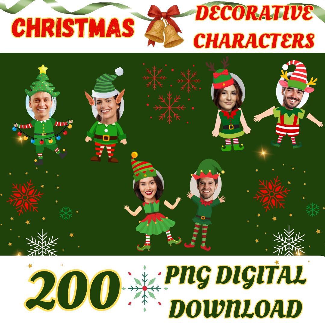 Pack of 200 Christmas Faces With Your Own Photo, DIY Elf PNG, Blank Elf ...