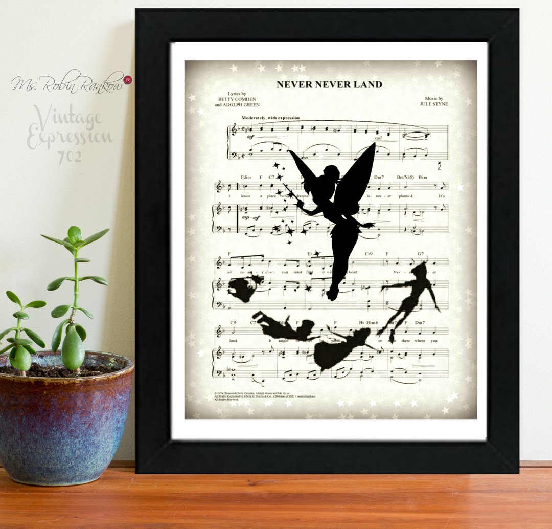 Peter Pan Cast Tinkerbell, Never Never Land, Music Song Sheet, Print - Etsy