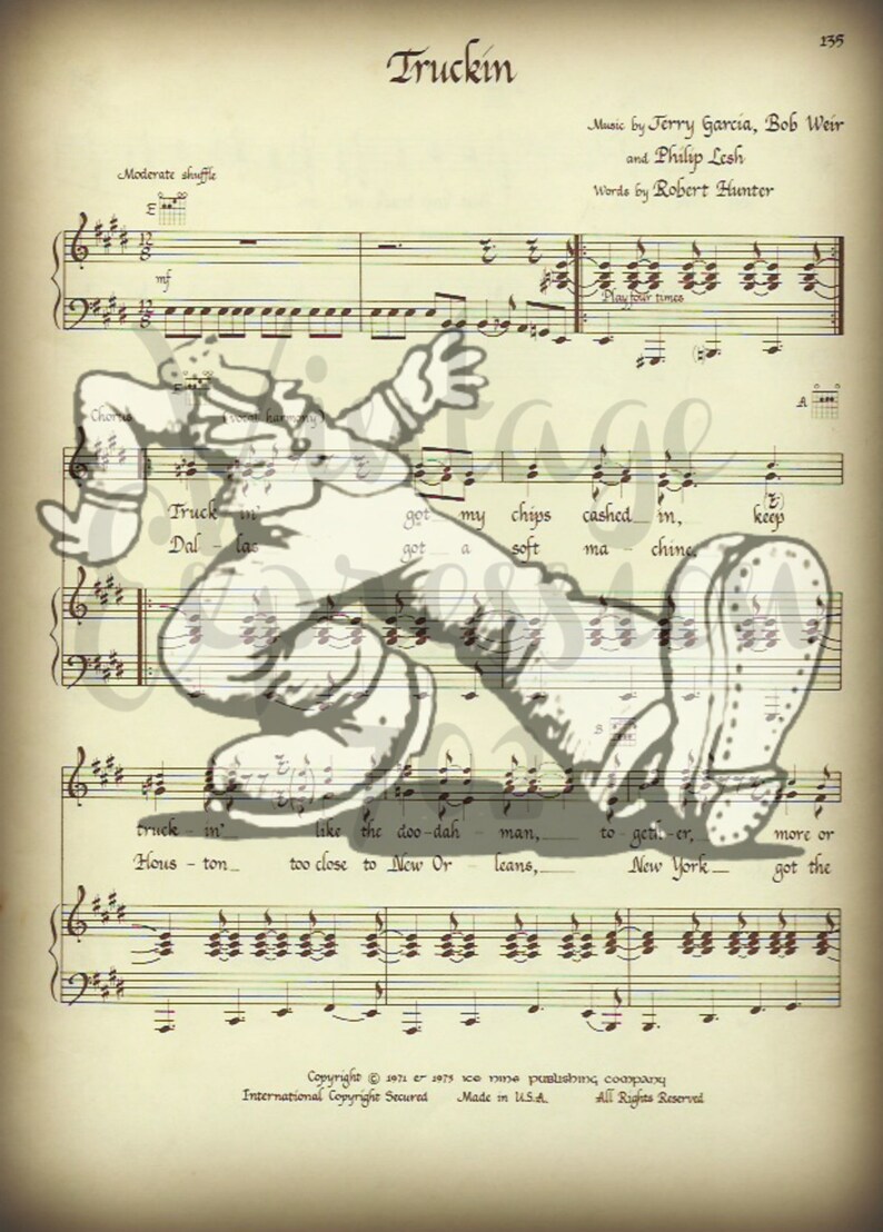 Grateful Dead Truckin Doo Dah Man on Original Lyric Song | Etsy