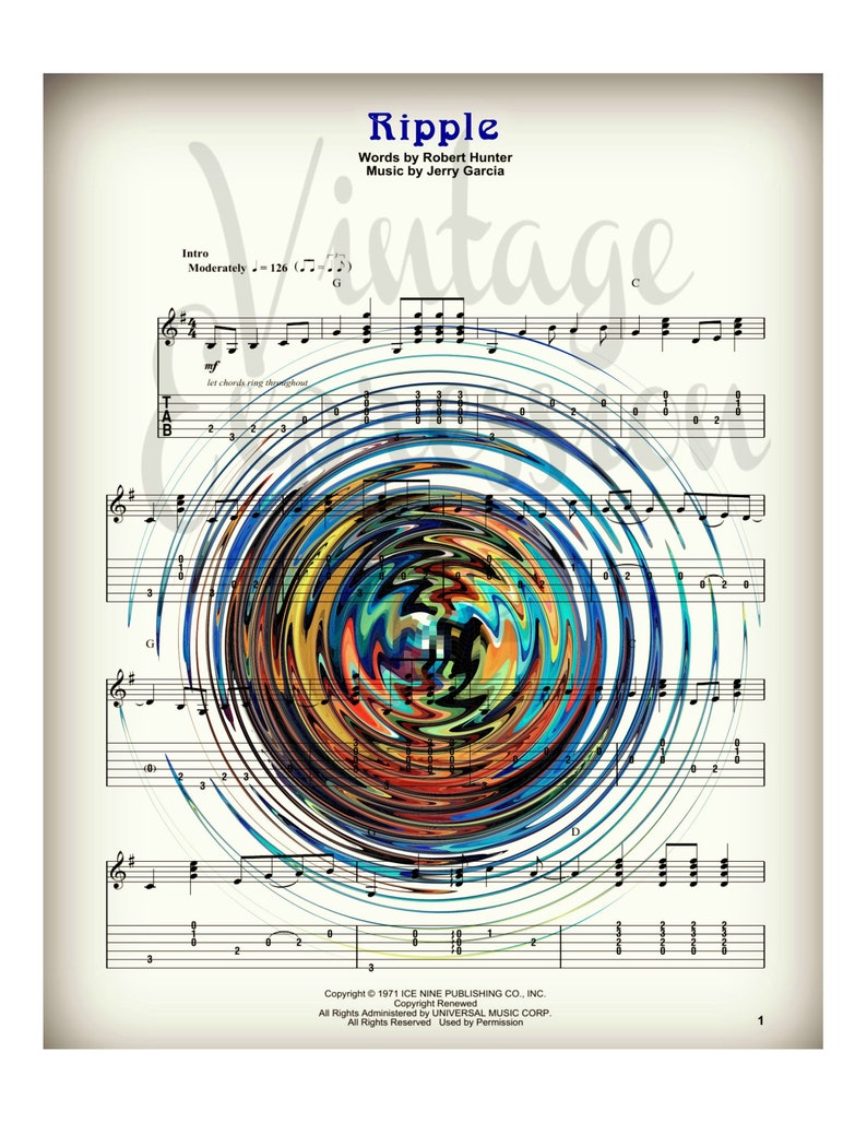 Grateful Dead Ripple on Lyric Song Music Sheet Print - Etsy
