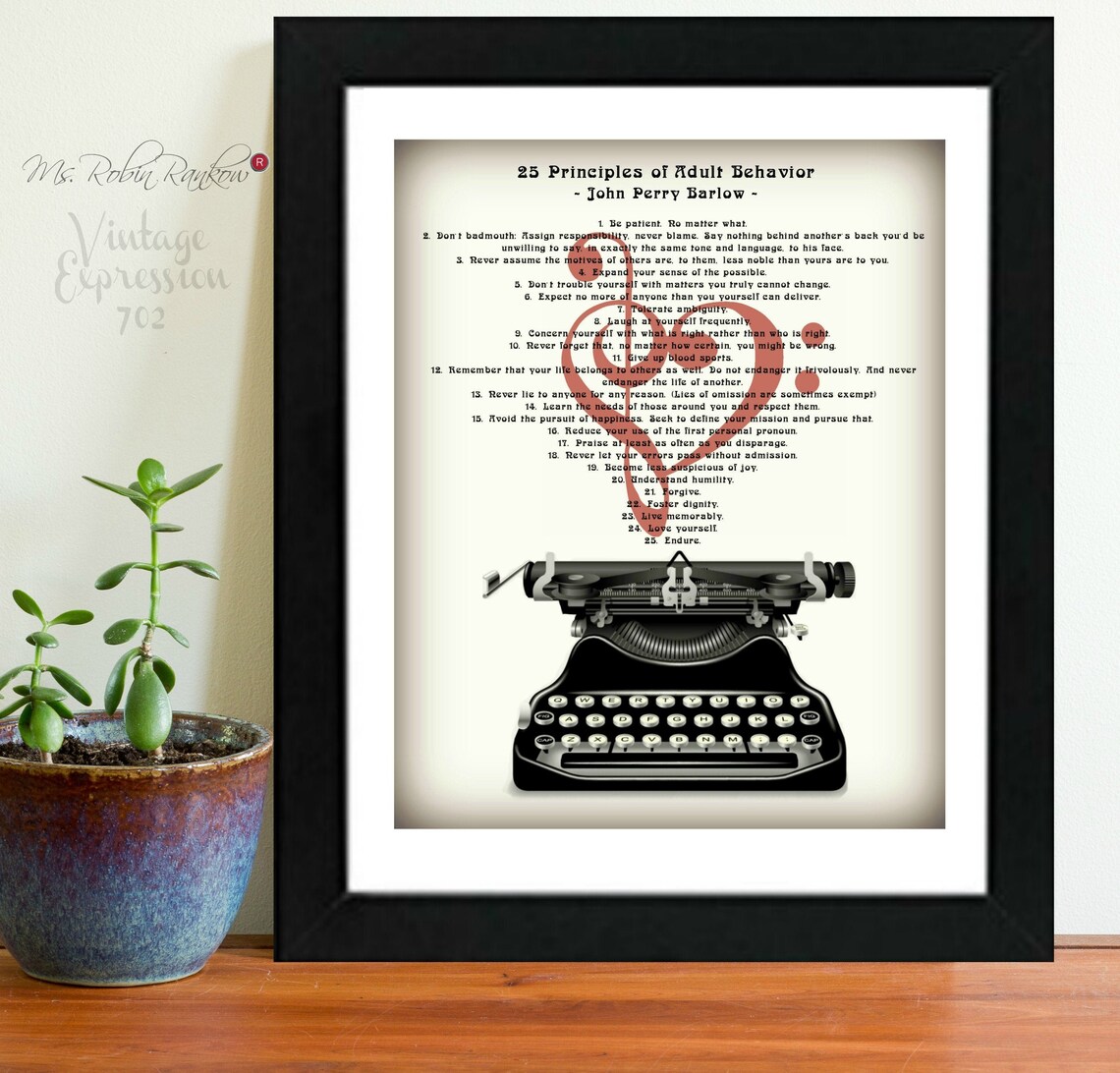 25 Principles of Adult Behavior John Perry Barlow Grateful - Etsy