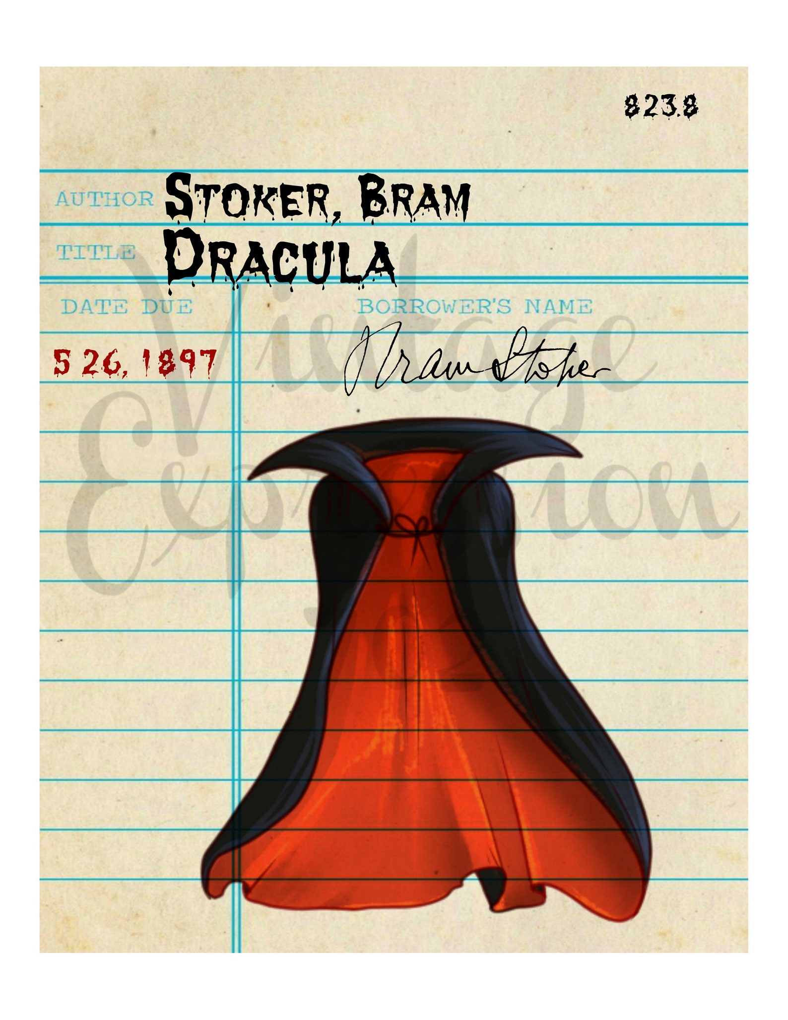 Dracula Bram Stoker Vintage Library Card Art Book Art | Etsy