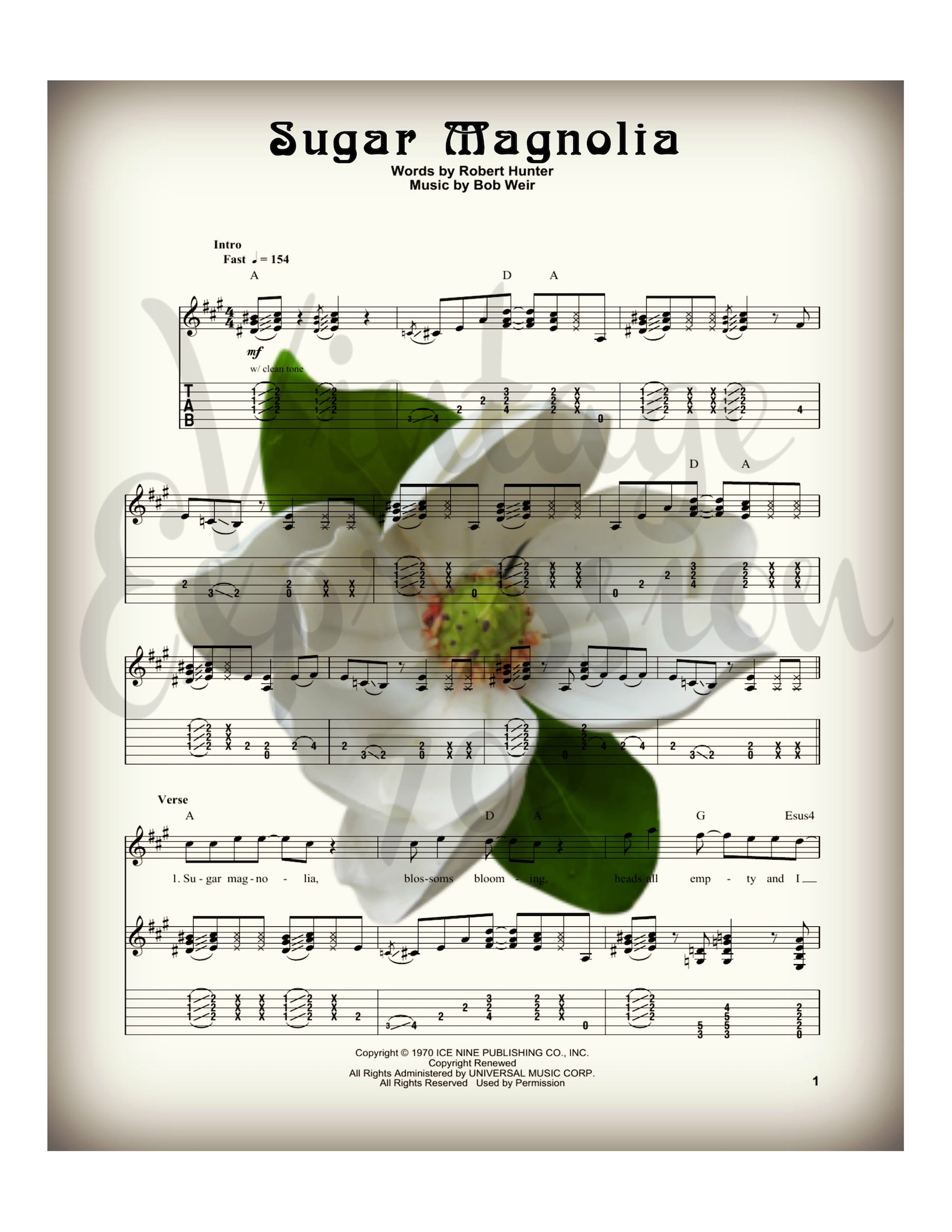 Grateful Dead Sugar Magnolia Song Music Sheet Print | Etsy