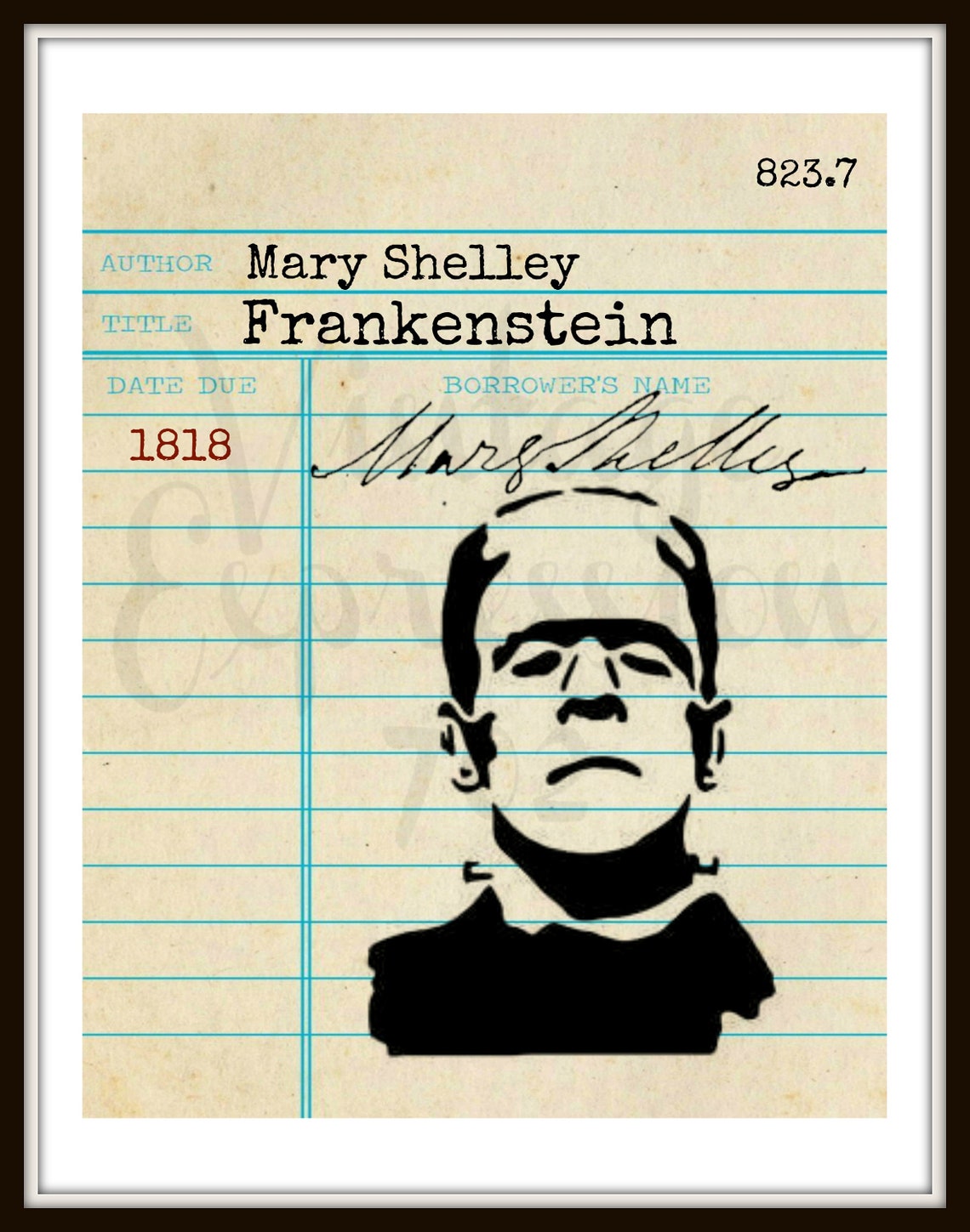 Frankenstein Mary Shelley Vintage Library Card Art Book - Etsy