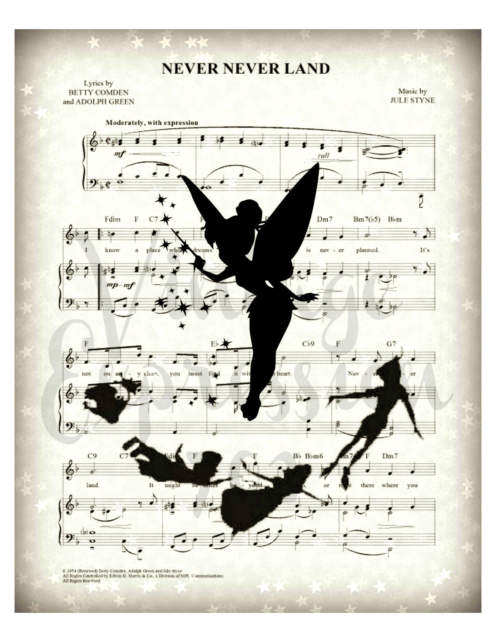 Peter Pan Cast Tinkerbell Never Never Land Music Song Sheet | Etsy
