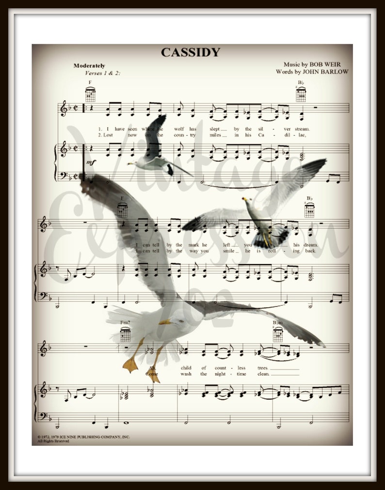 Grateful Dead Cassidy Music Sheet Print Art Etsy