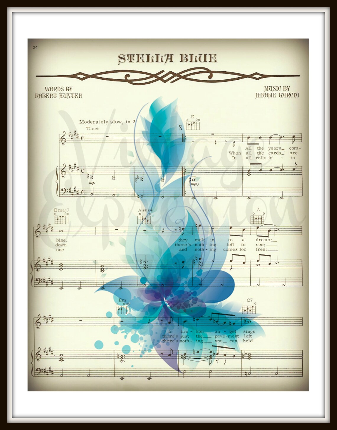 Grateful Dead Stella Blue Music Sheet Print Art - Etsy